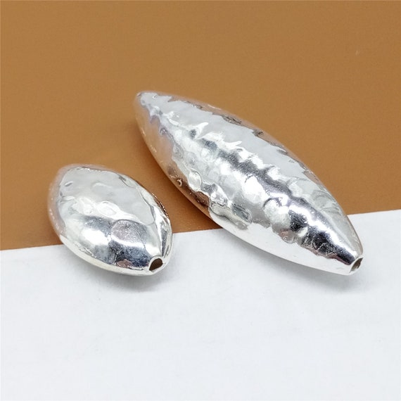 2 Sterling Silver Olive Beads Shiny Hammered Oval Beads 925 | Etsy