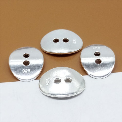 6 Sterling Silver Buttons Oval Button Beads Plain Buttons | Etsy