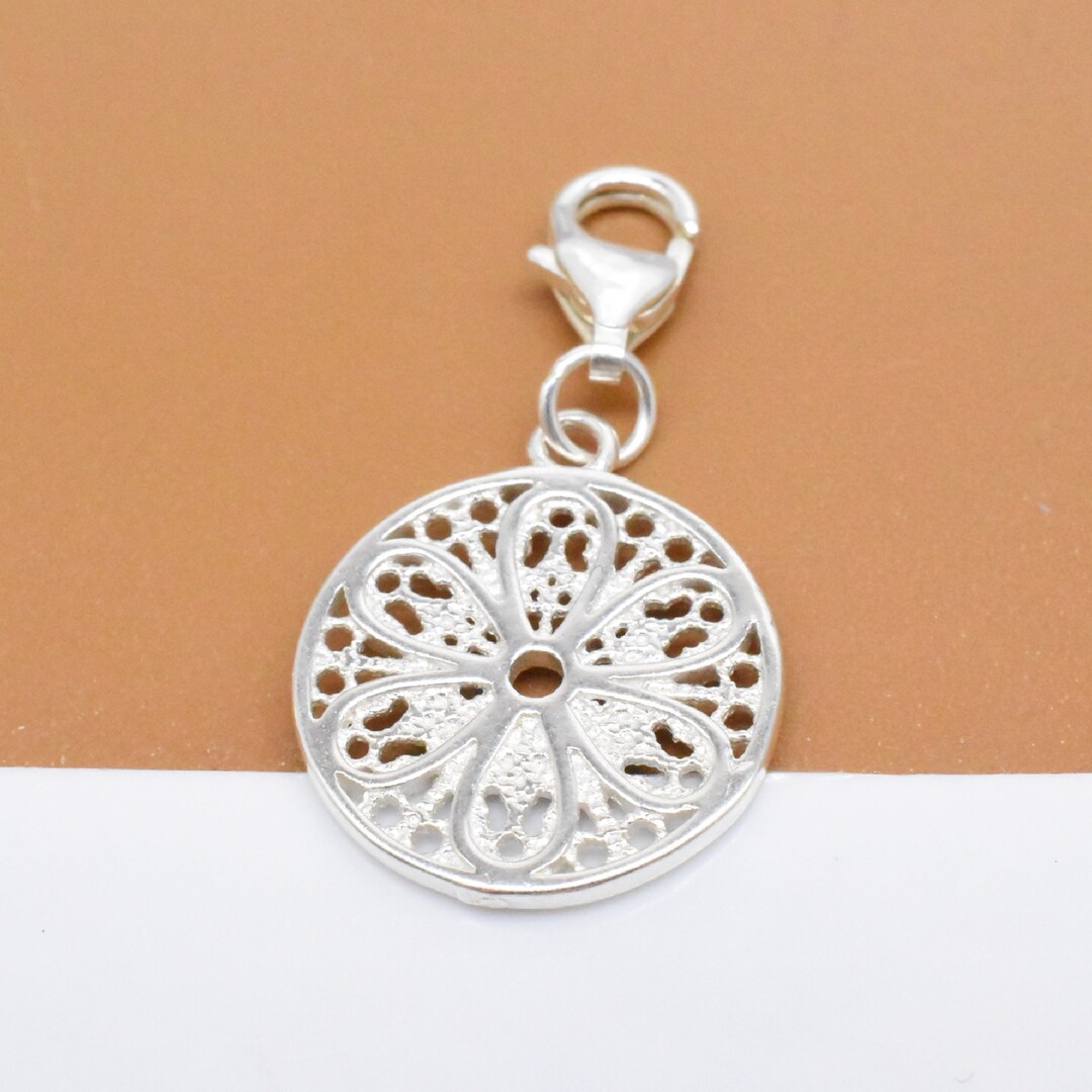 Sterling Silver Filigree Flower Clip on Charm, 925 Silver Flower Clip ...