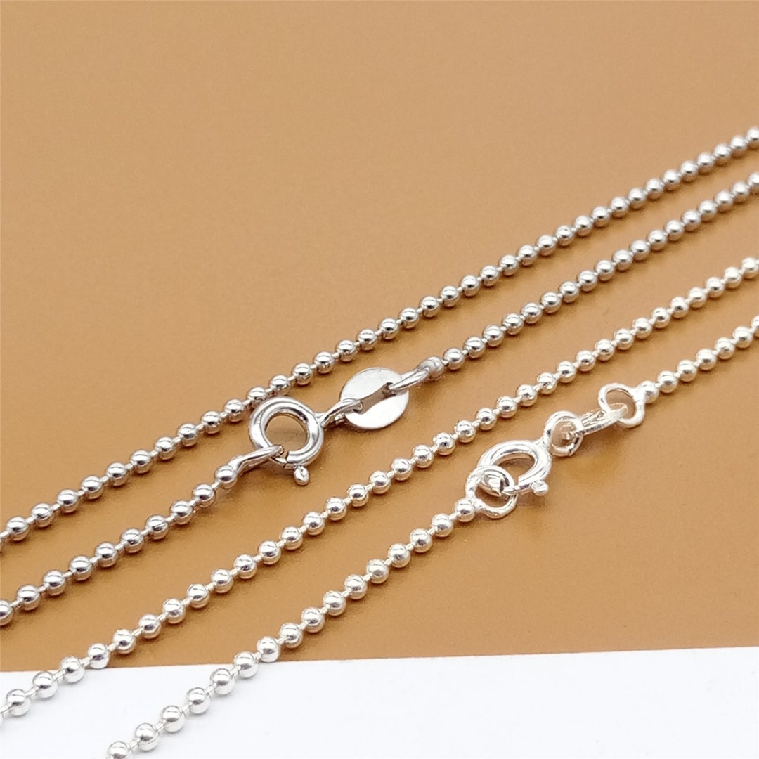 Sterling Silver Bead Chain With Rhodium Plated, Round Bead Ball Chain ...