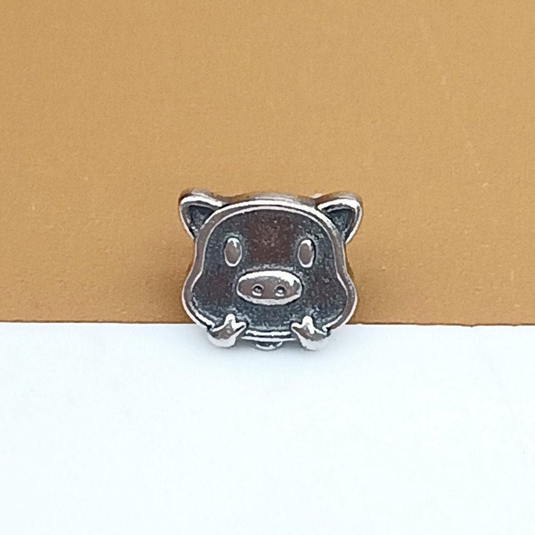 10 Sterling Silver Small Piggy Button Clasps, 925 Silver Pig Button ...