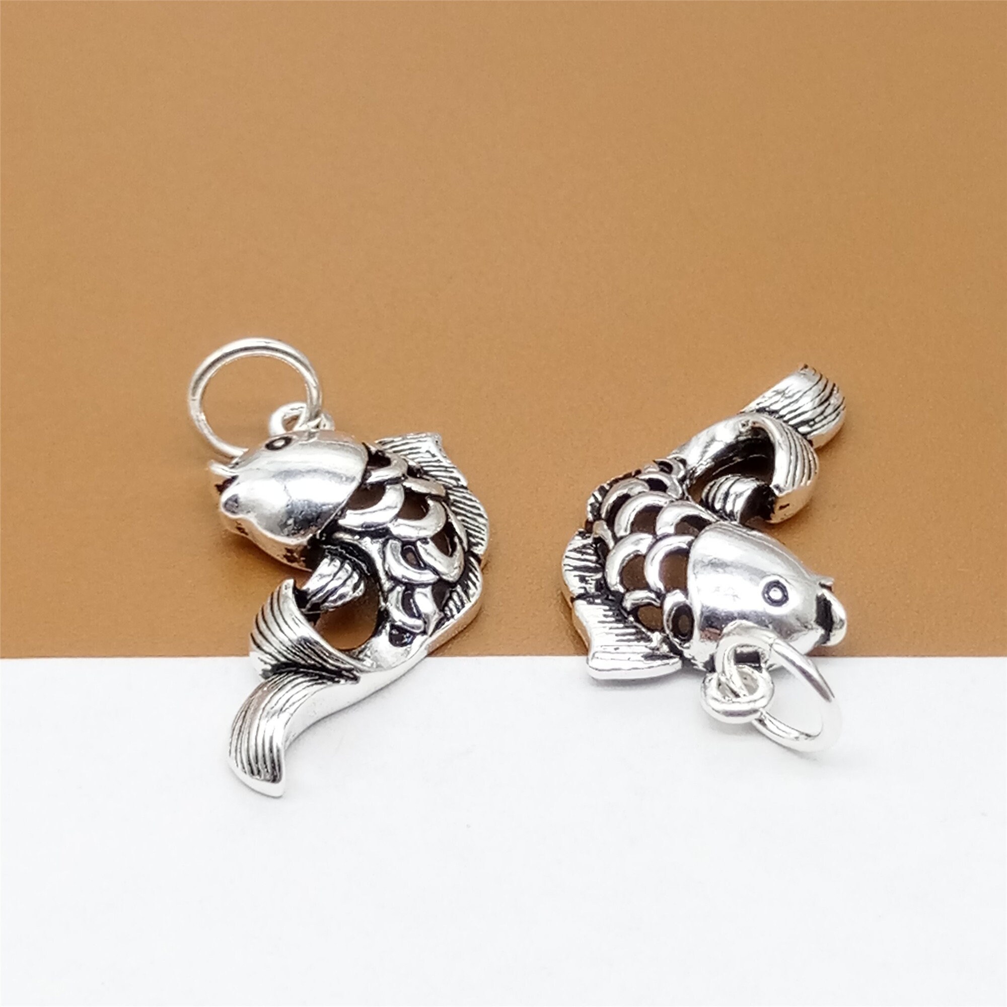 3 Sterling Silver Fish Charms 925 Silver Fish Charms Hollow - Etsy