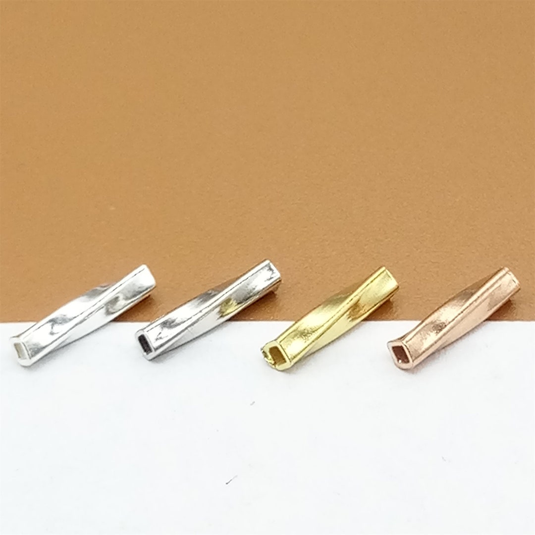 20 Sterling Silver Twisted Square Tube Beads, Gold Plated Tube, Rhodium ...