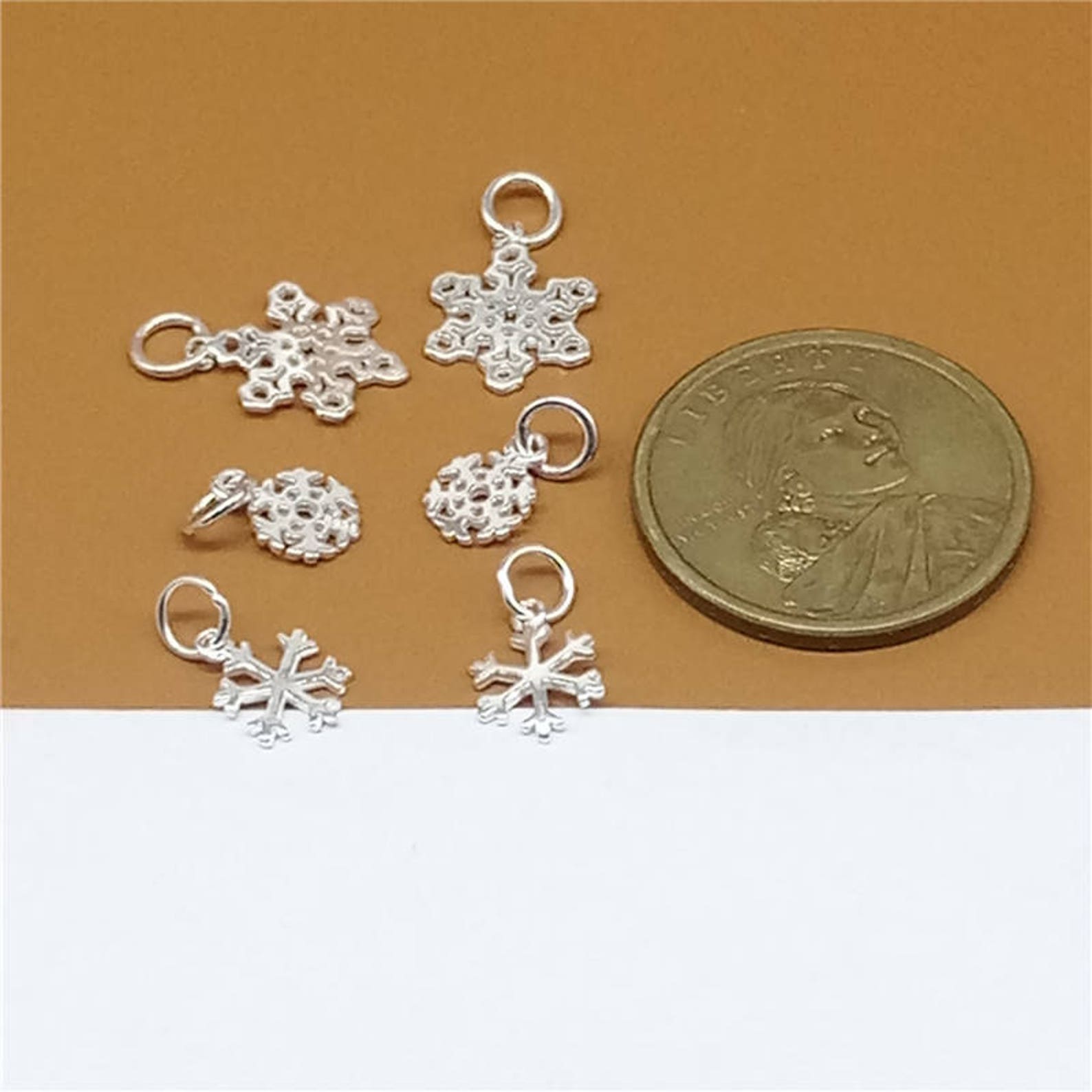 10 Sterling Silver Snowflake Charms, Snow Flake Charms, Winter Charms ...