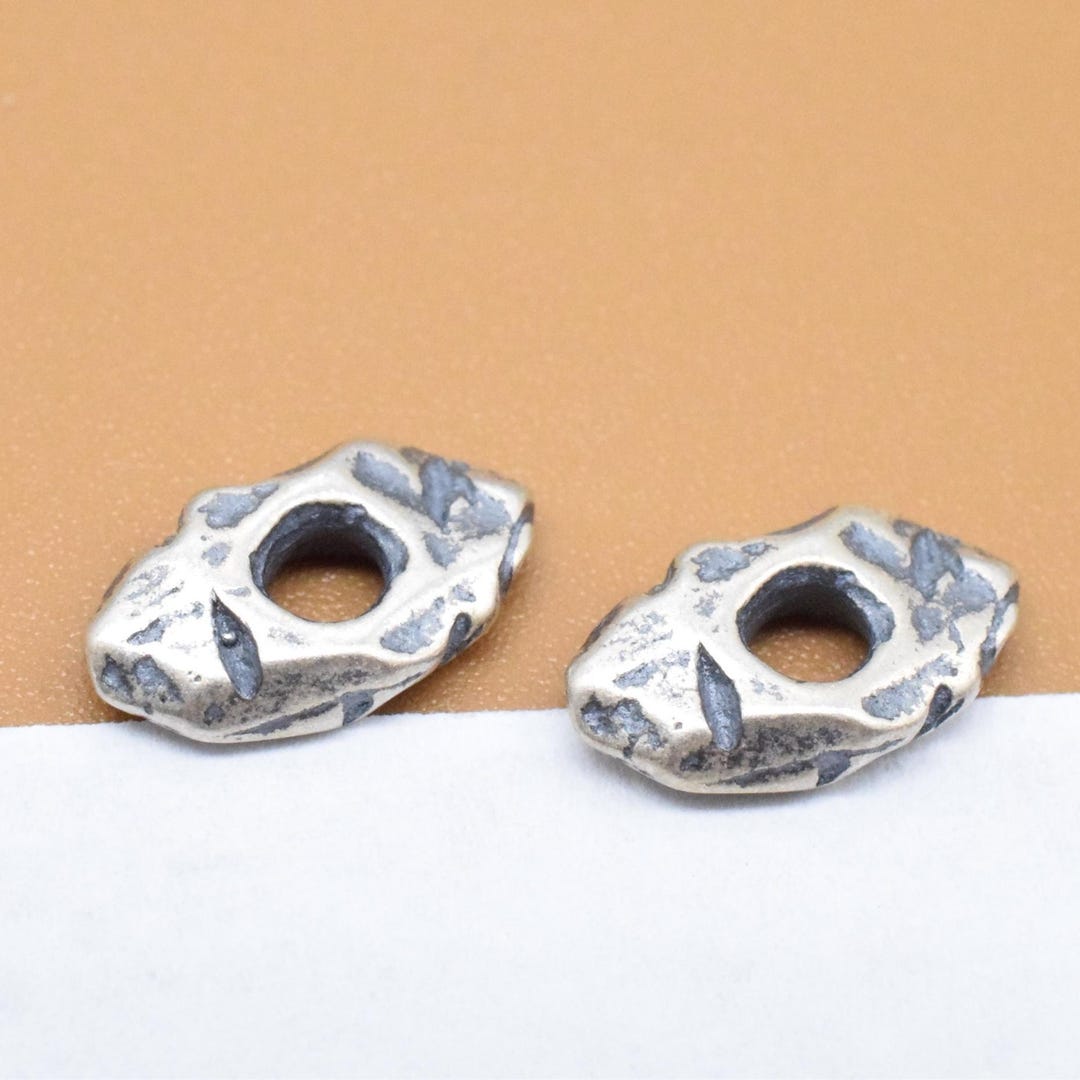 2 Sterling Silver Irregular Stone Beads, 925 Silver Geometry Bead ...