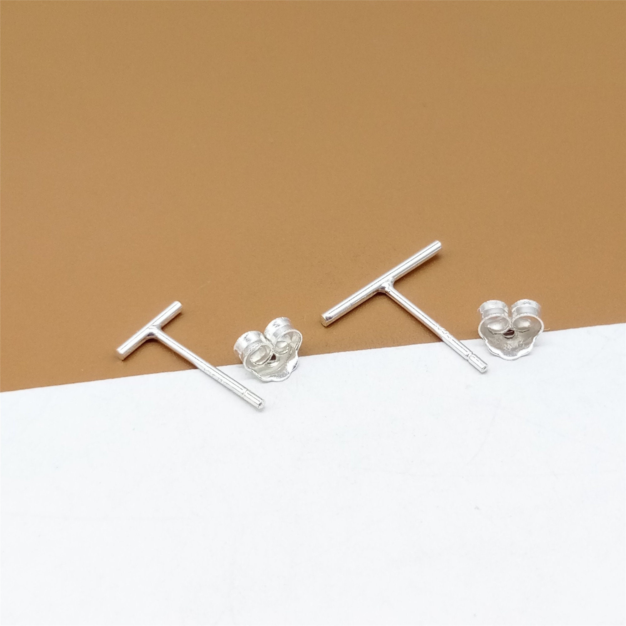 8 Pairs Sterling Silver Earring Bars W/ Stopper Nuts, 925 Silver T Bar ...
