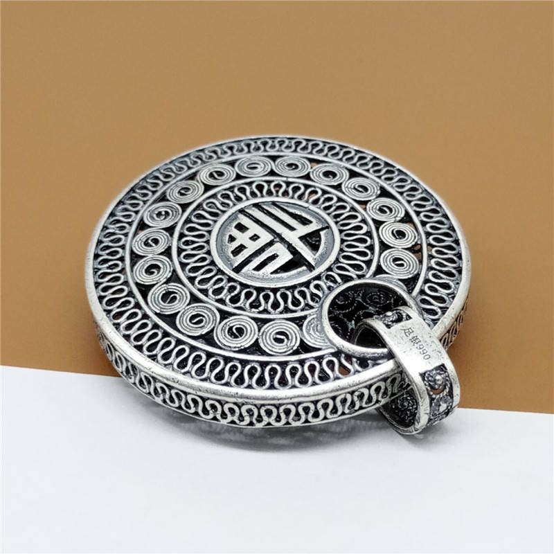 Sterling Silver Phoenix & Dragon Pendant Hollow Round | Etsy