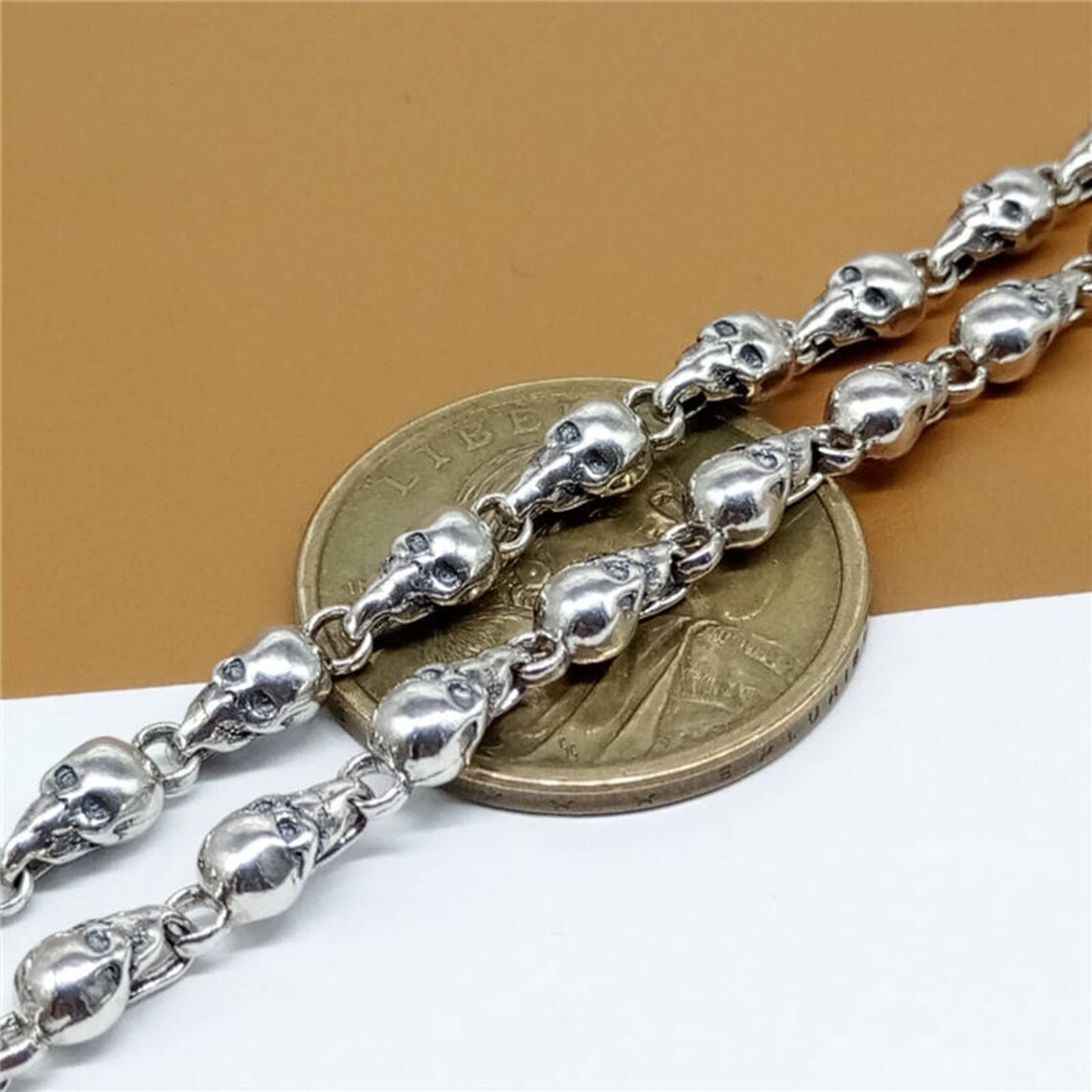 Sterling Silver Skull Chain, 925 Silver Skull Chain Necklace, Skull ...