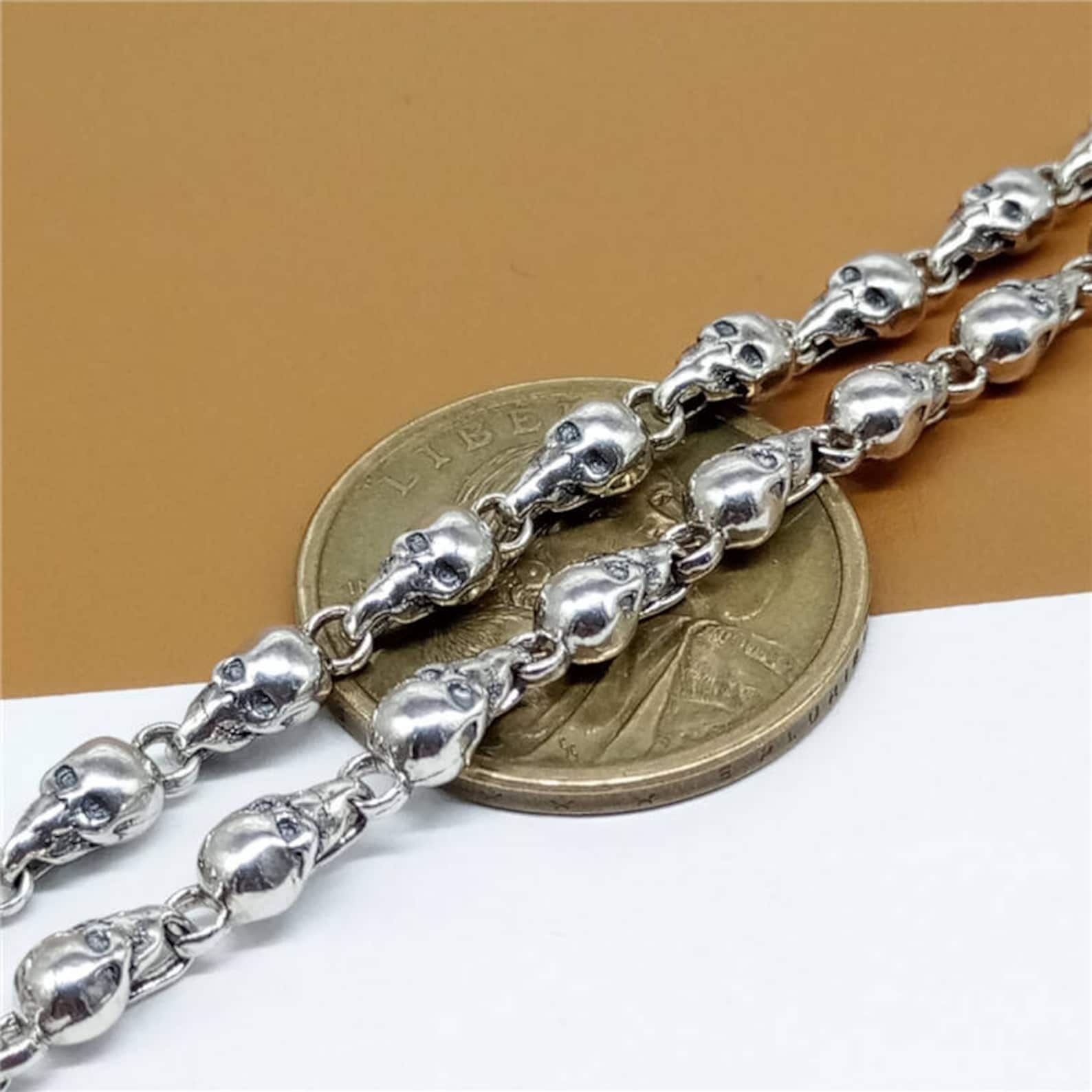Sterling Silver Skull Chain, 925 Silver Skull Chain Necklace, Skull ...