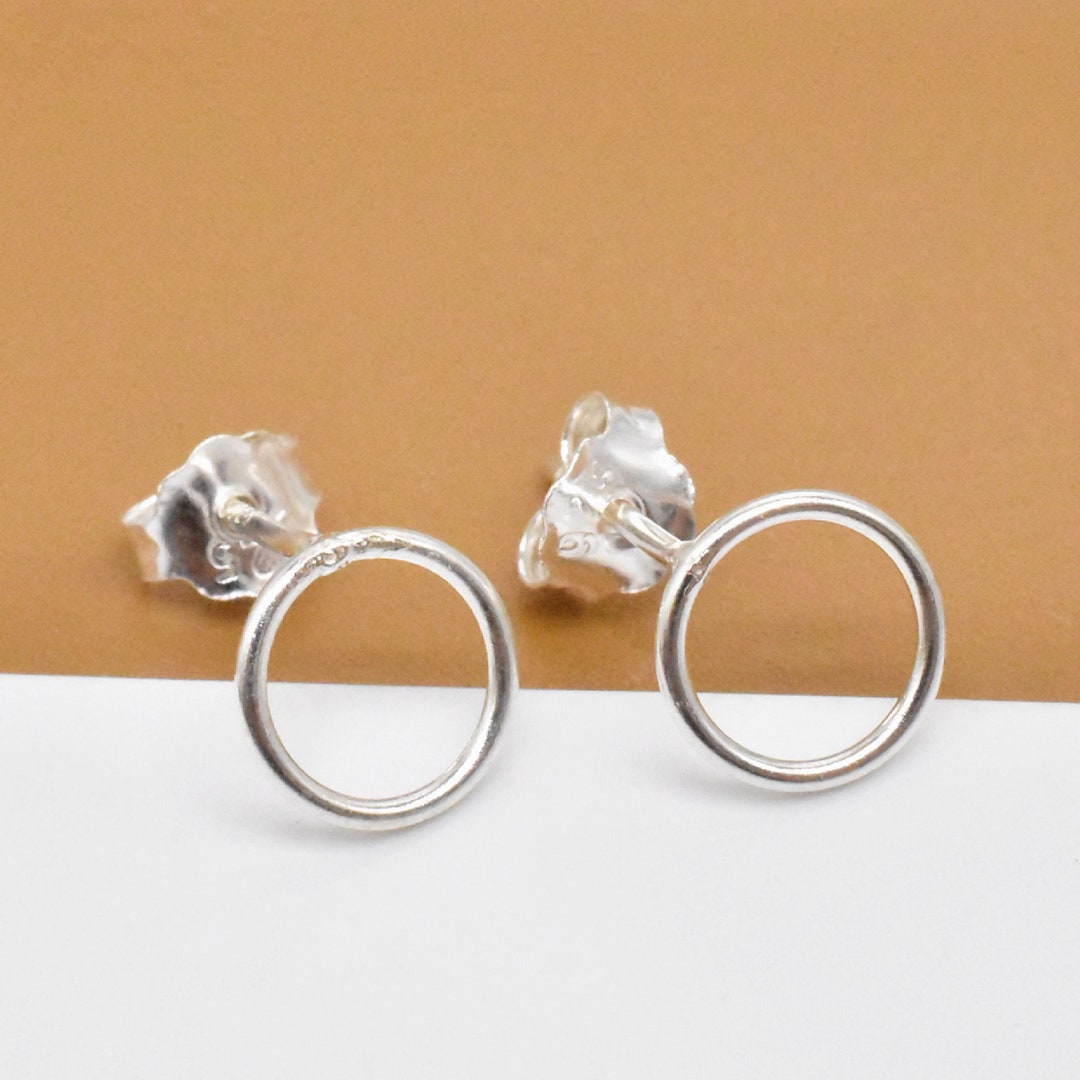 2 Pairs Sterling Silver Circle Post Earrings, 925 Silver Ring Earring ...