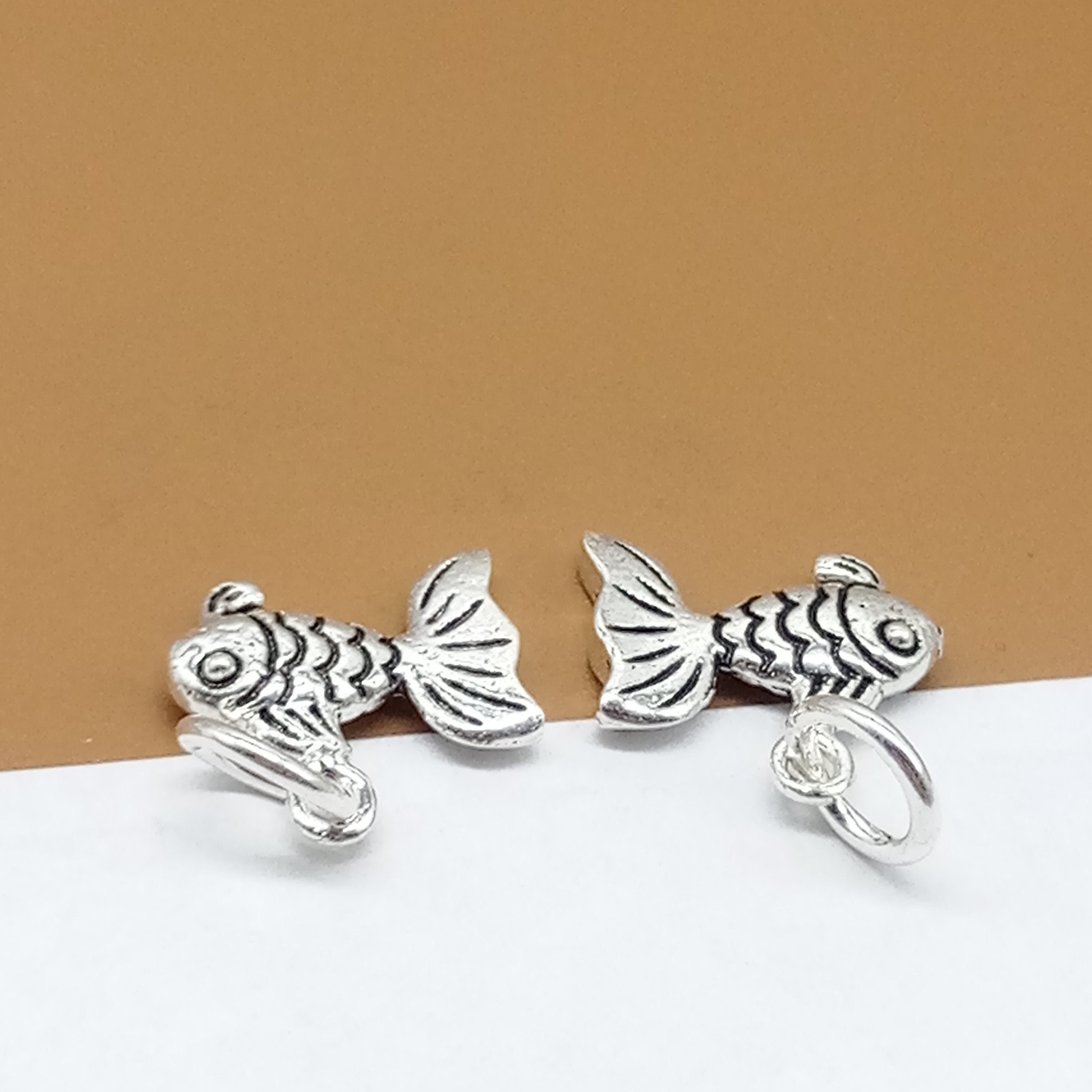 2 Sterling Silver Small Fish Charms 2-Sided 925 Silver Fish | Etsy