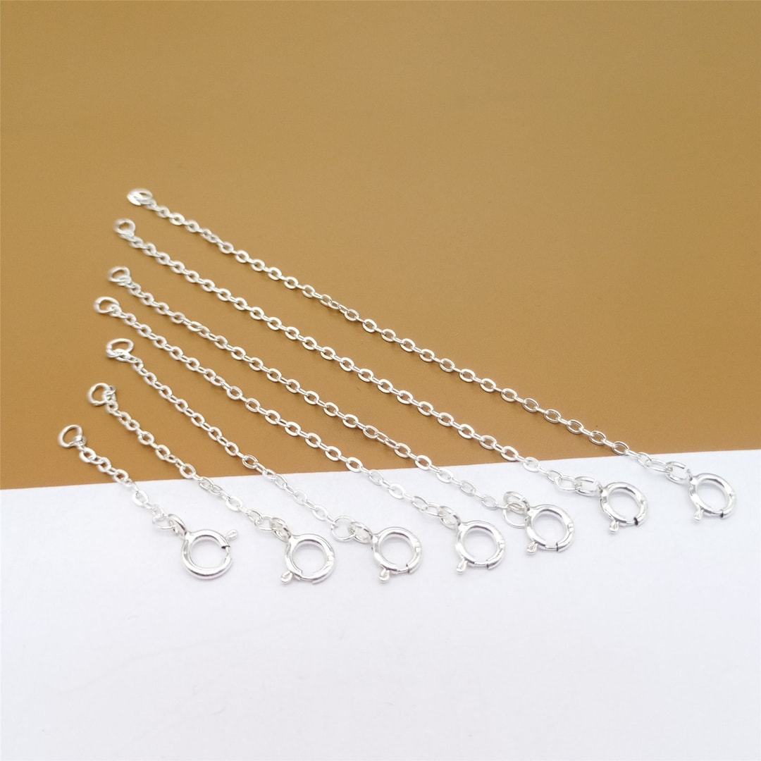 2 Sterling Silver Extension Chain W/ Spring Clasp, 925 Silver Cable ...