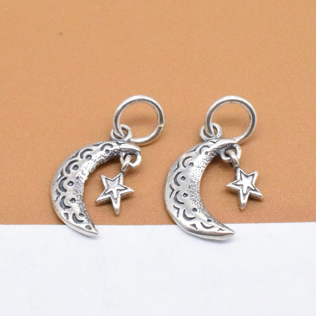 5 Sterling Silver Spiral Moon and Star Charms 2-sided, Moon Charm, 925 ...