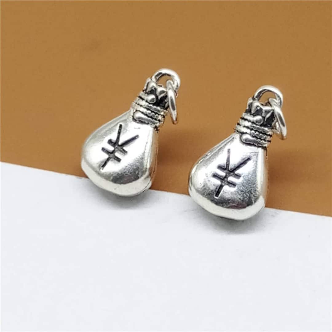 2 Sterling Silver Money Bag Charms, Bag Pendants, 925 Silver Money Bag ...