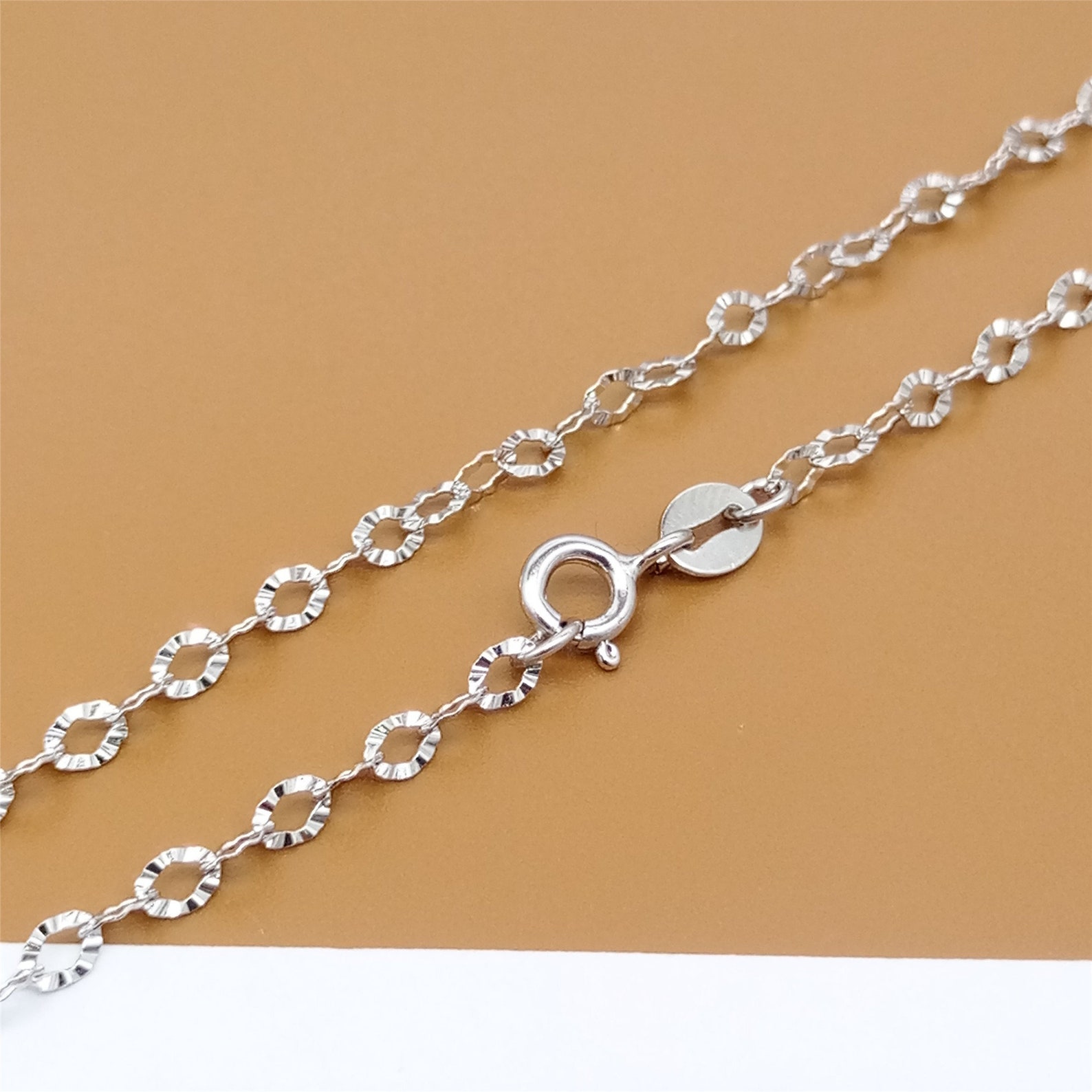 Sterling Silver Sparkle Cable Chain With Rhodium Plated - Etsy UK