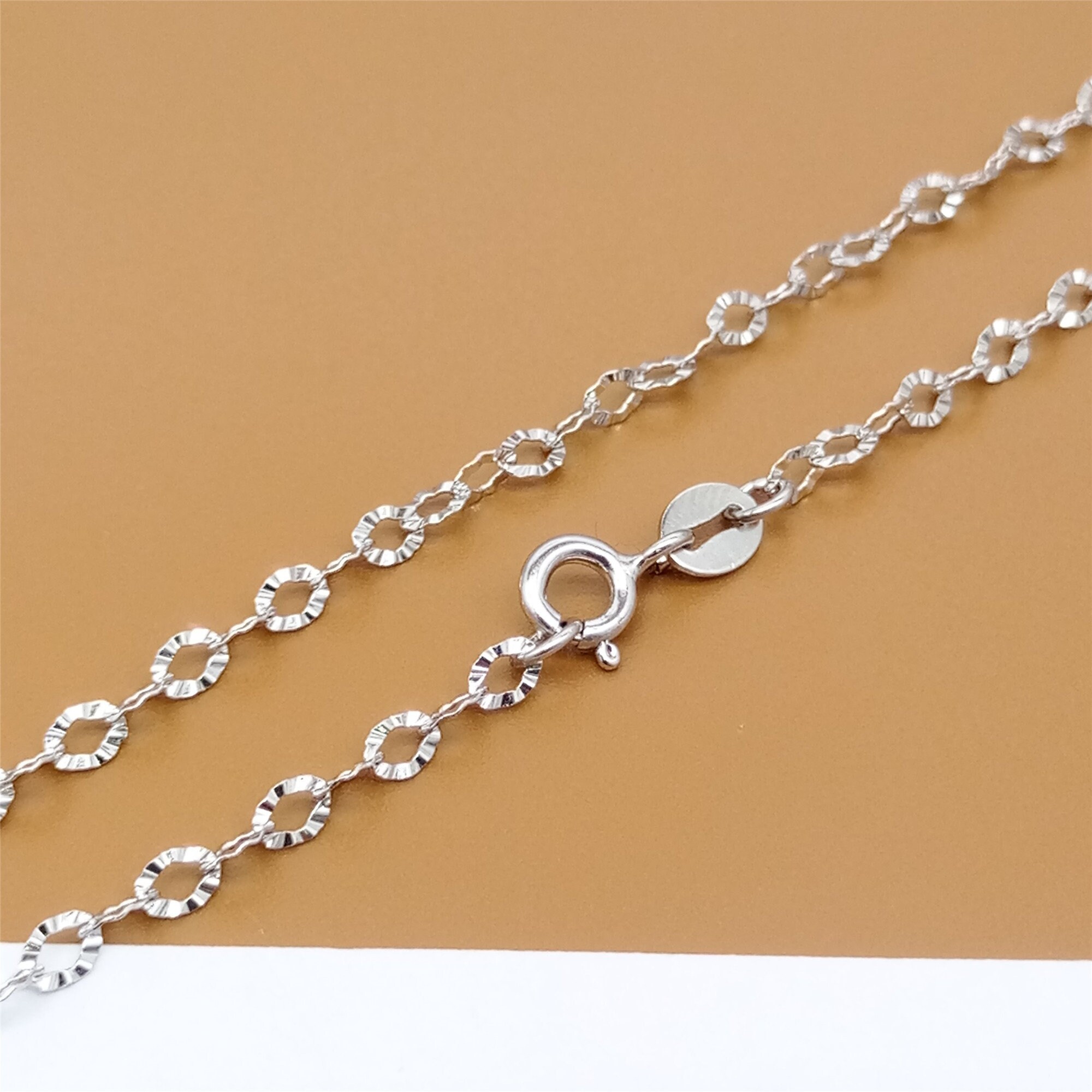 Sterling Silver Sparkle Cable Chain With Rhodium Plated, Hammered Cable ...
