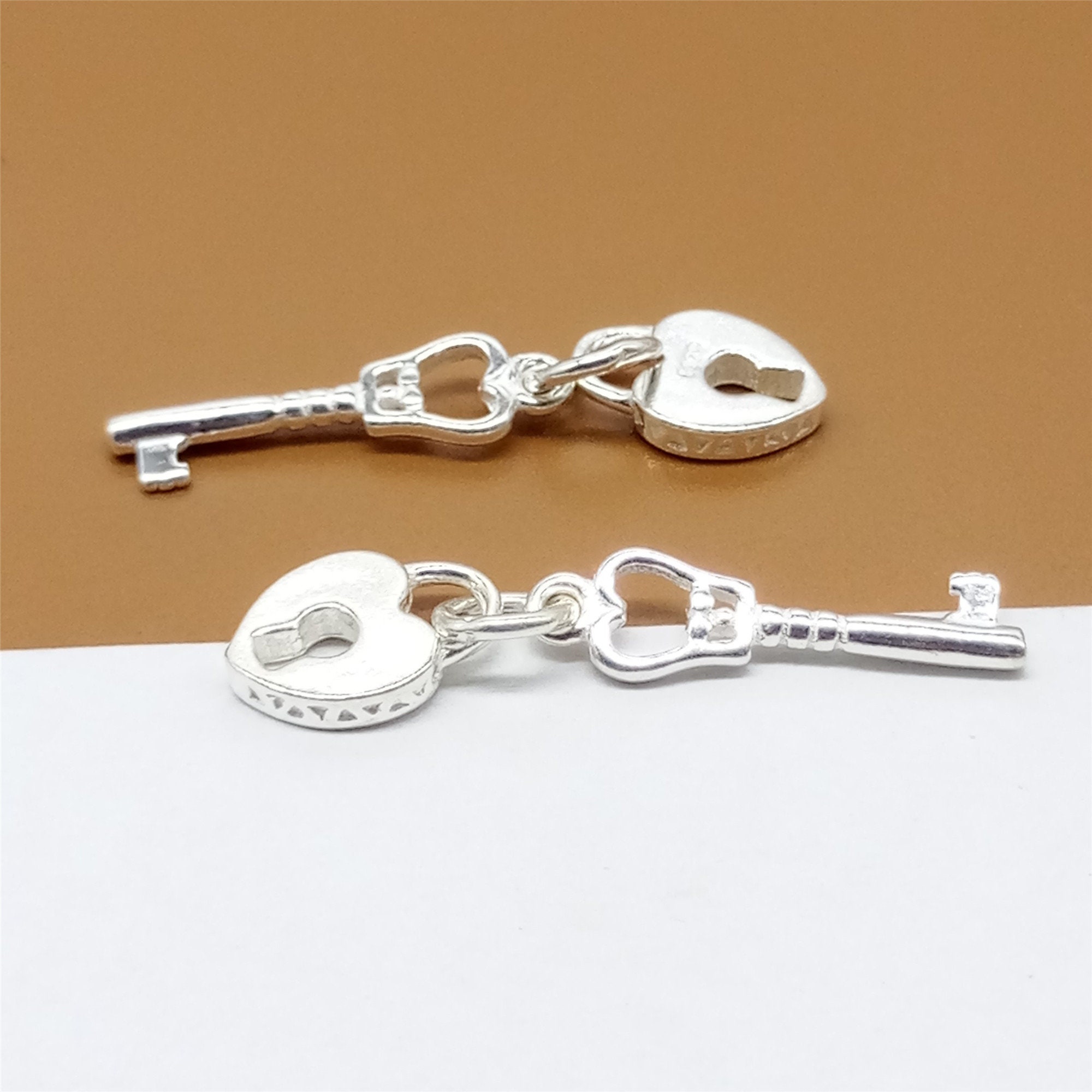 4 Sterling Silver Shiny Key and Lock Charms Love Heart Lock - Etsy