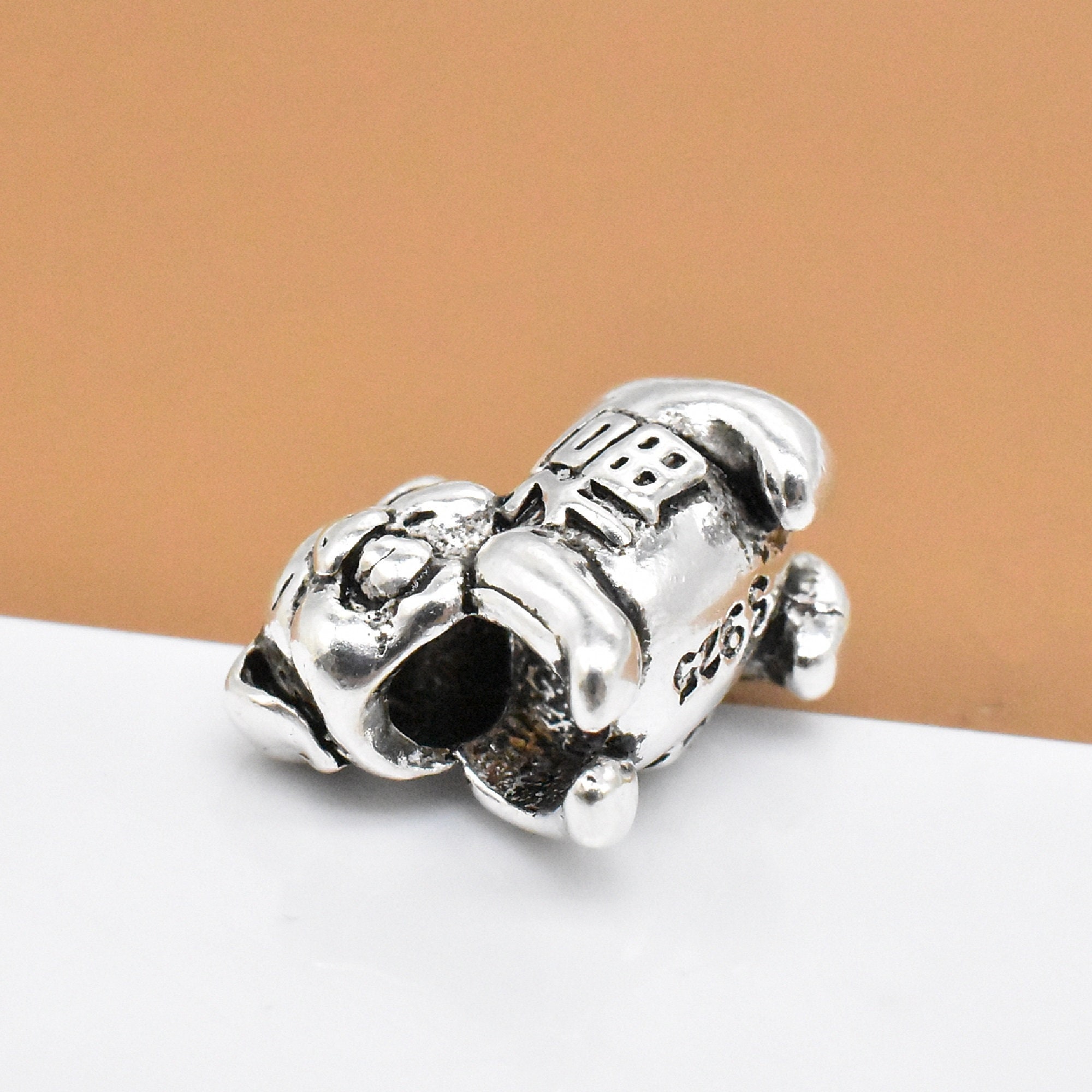 Sterling Silver Fortune Pig Bead 3D, 925 Silver Pig Bead, Good Fortune ...