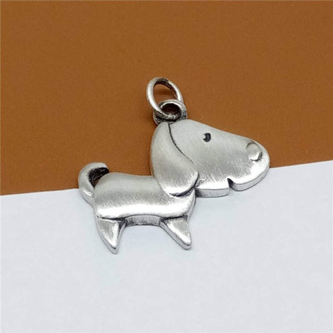 Sterling Silver Dog Charm W/ Brush Finish, Dog Pendant, 925 Silver Dog ...