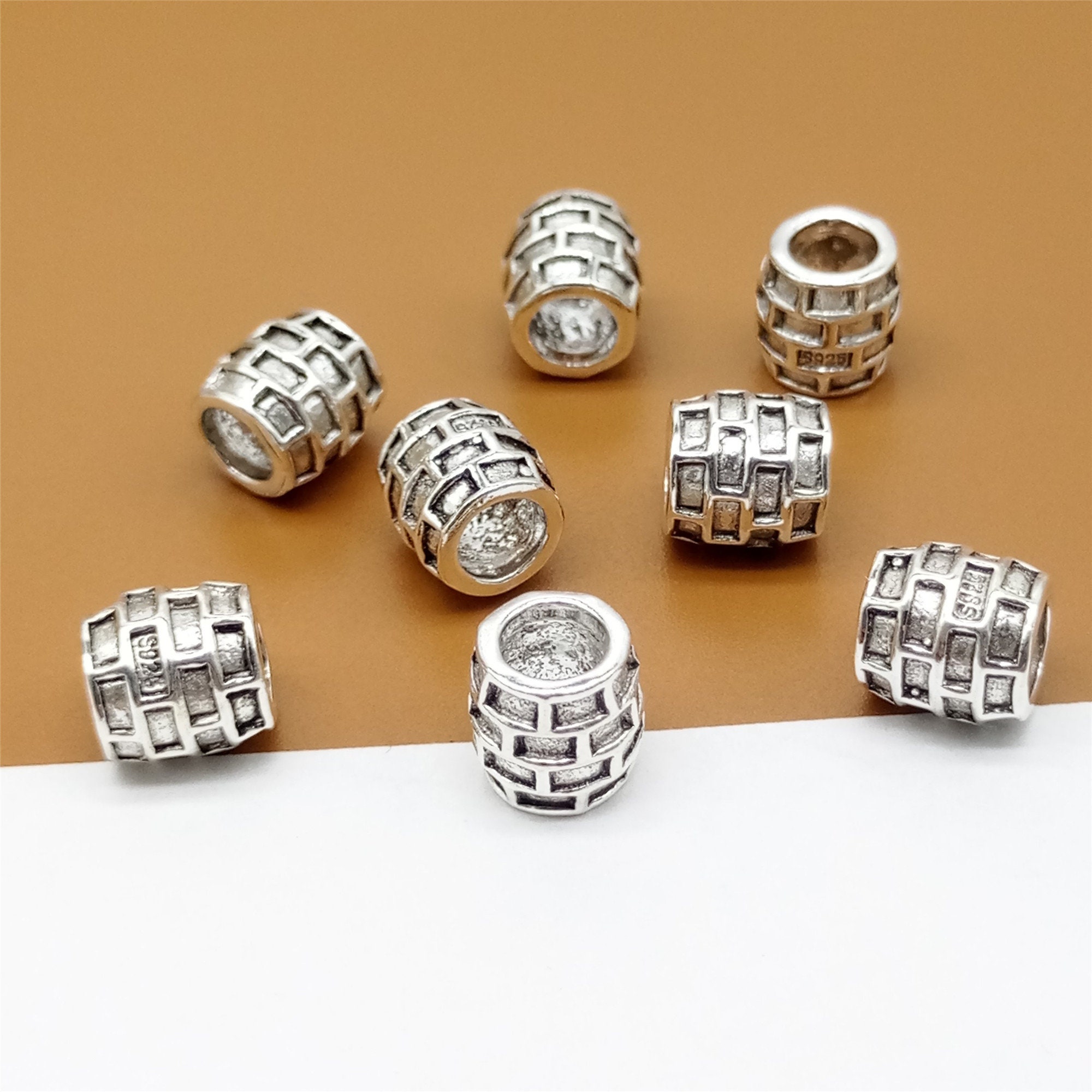 4 Sterling Silver Checkered Beads Large Hole Beads 4.5mm - Etsy