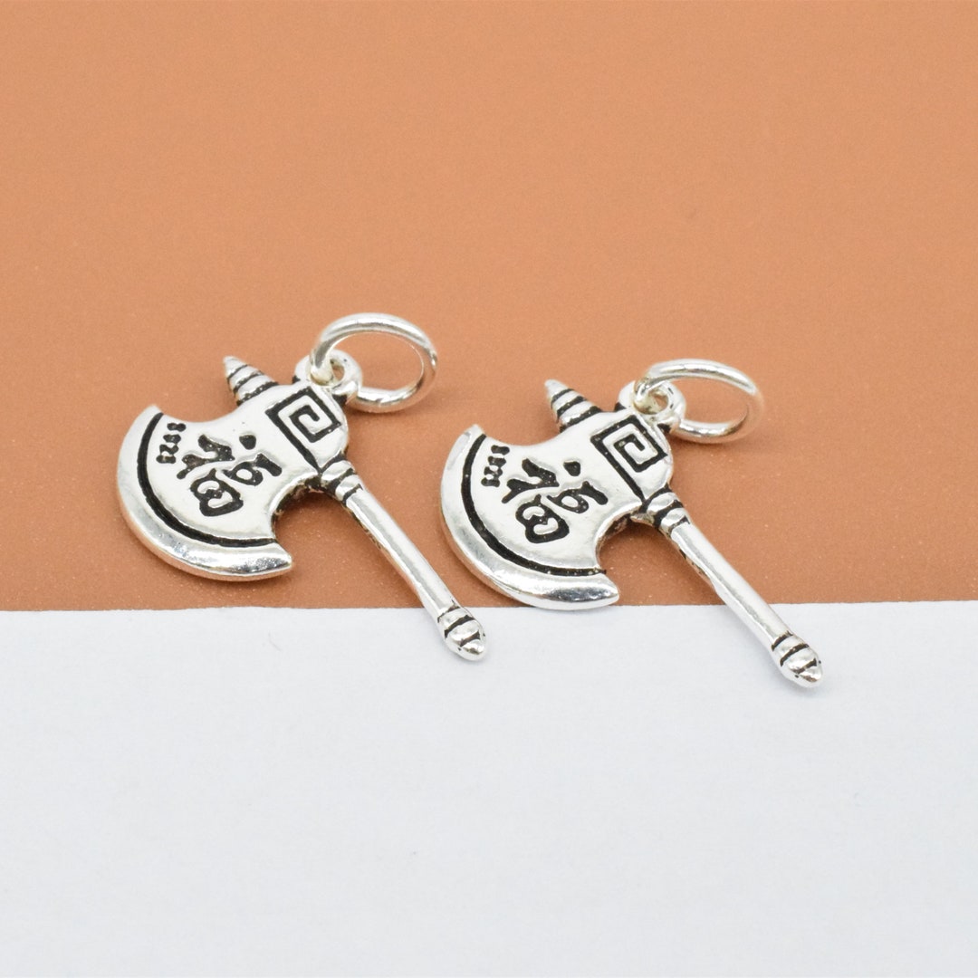 5 Sterling Silver Axe Charms 2-sided, 925 Silver Good Fortune Charm ...