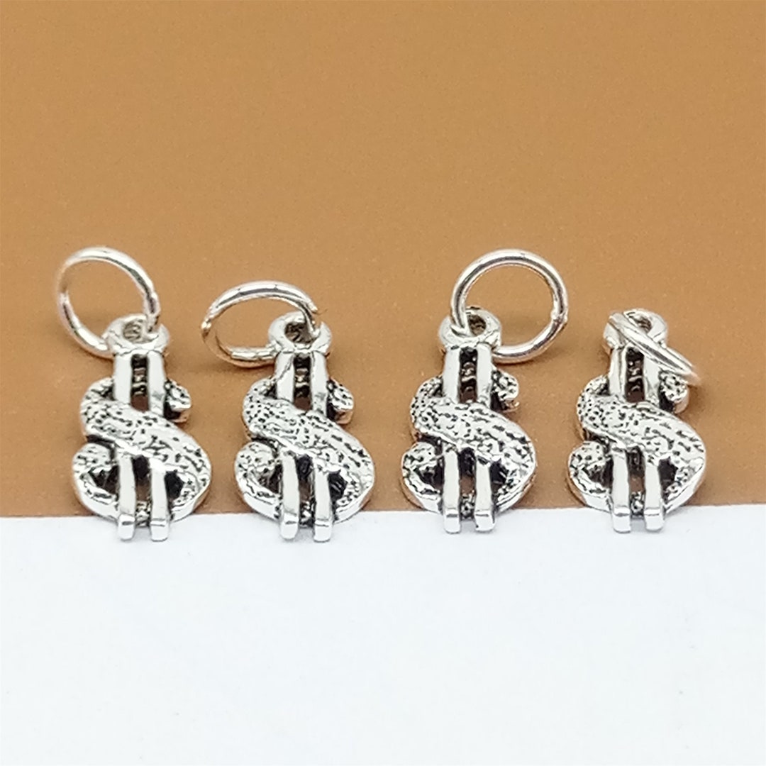 15 Sterling Silver Dollar Sign Charms, Money Sign Charms, 925 Silver ...