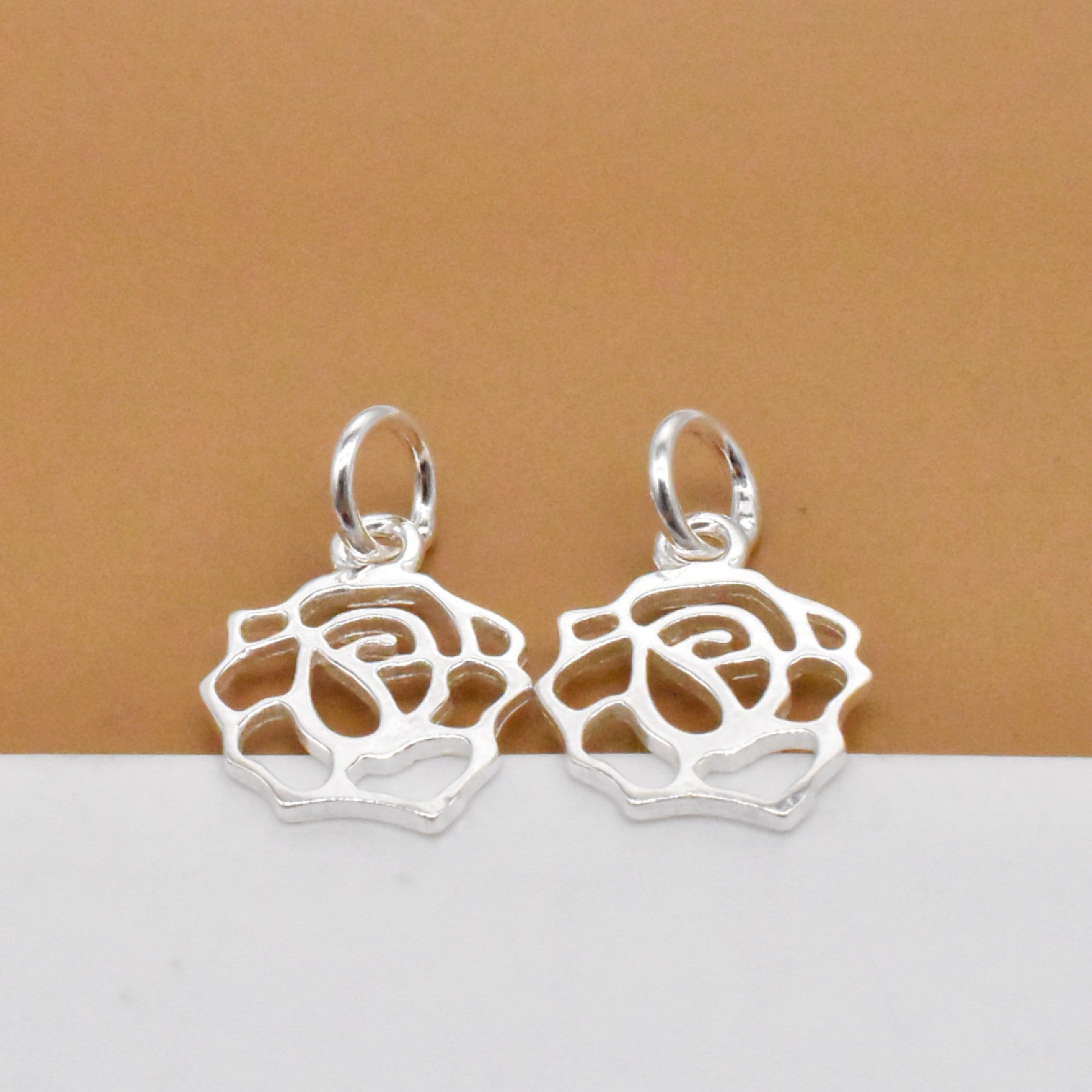 5 Sterling Silver Rose Flower Charms Cut-out 2-sided, 925 Silver Flower ...