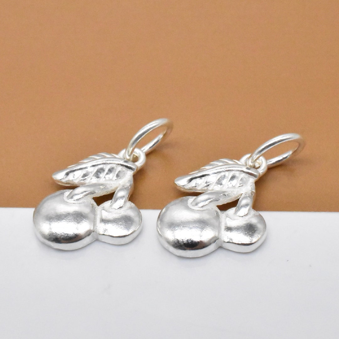2 Sterling Silver Cherry Charms, Fruit Charm for Necklace Bracelet ...