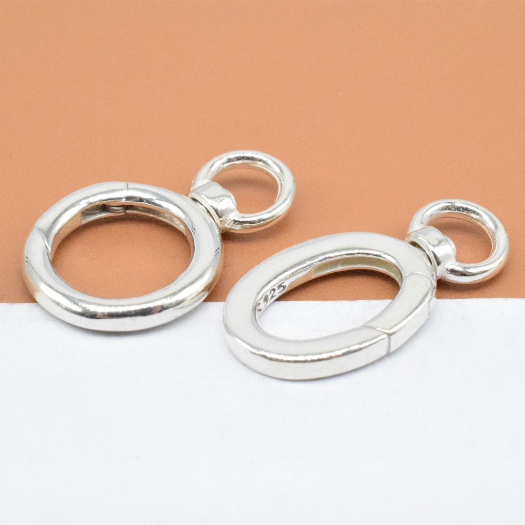 2 Sterling Silver Swivel Circle Clasp, 925 Silver Oval Push Clasp ...