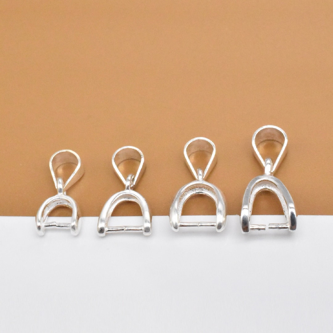 10 Sterling Silver Shiny Pinch Bails, 925 Silver Pinch Bails, Charm ...