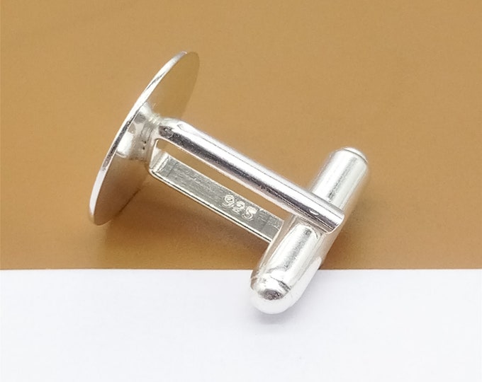 Silver Cufflinks Blank Round French Cuff Link Bezel Setting Match 16mm ...