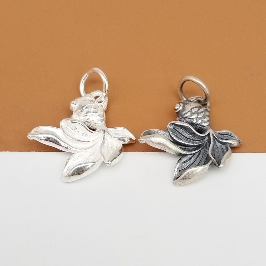 2 Sterling Silver Goldfish Charms, 925 Silver Goldfish Charm, Small ...