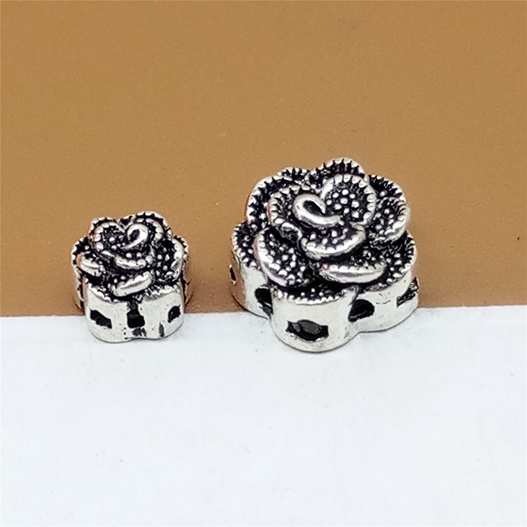 2 Sterling Silver Rose Flower Beads W/ Marcasite Style, 925 Silver Rose ...