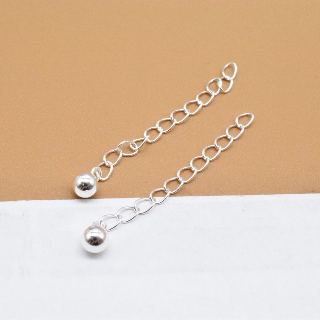 8 Sterling Silver Extension Chains W/ Ball, 925 Silver Round Ball Chain ...