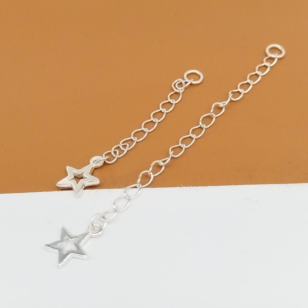 2 Sterling Silver Star Extension Chains, 925 Silver Star Cable Chain ...