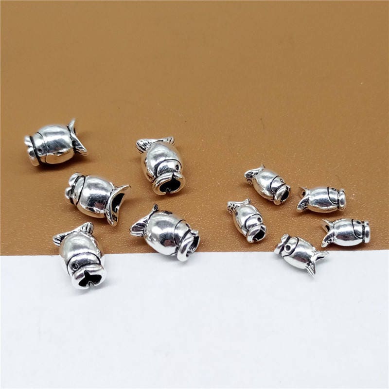 5 Sterling Silver Small Fish Beads, 925 Silver Fish Beads, Open Mouth ...