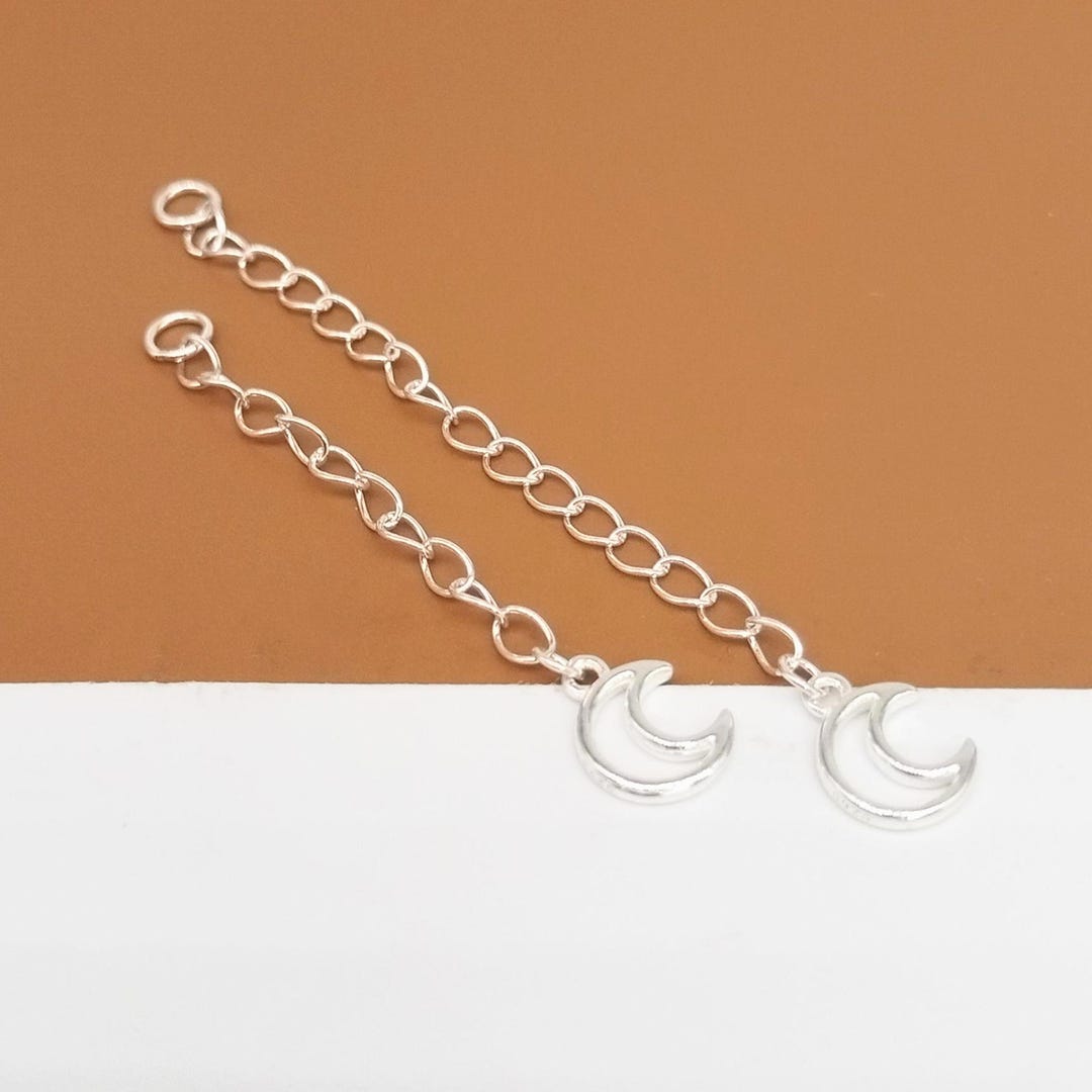 4 Sterling Silver Moon Extension Chains, 925 Silver Celestial Cable ...