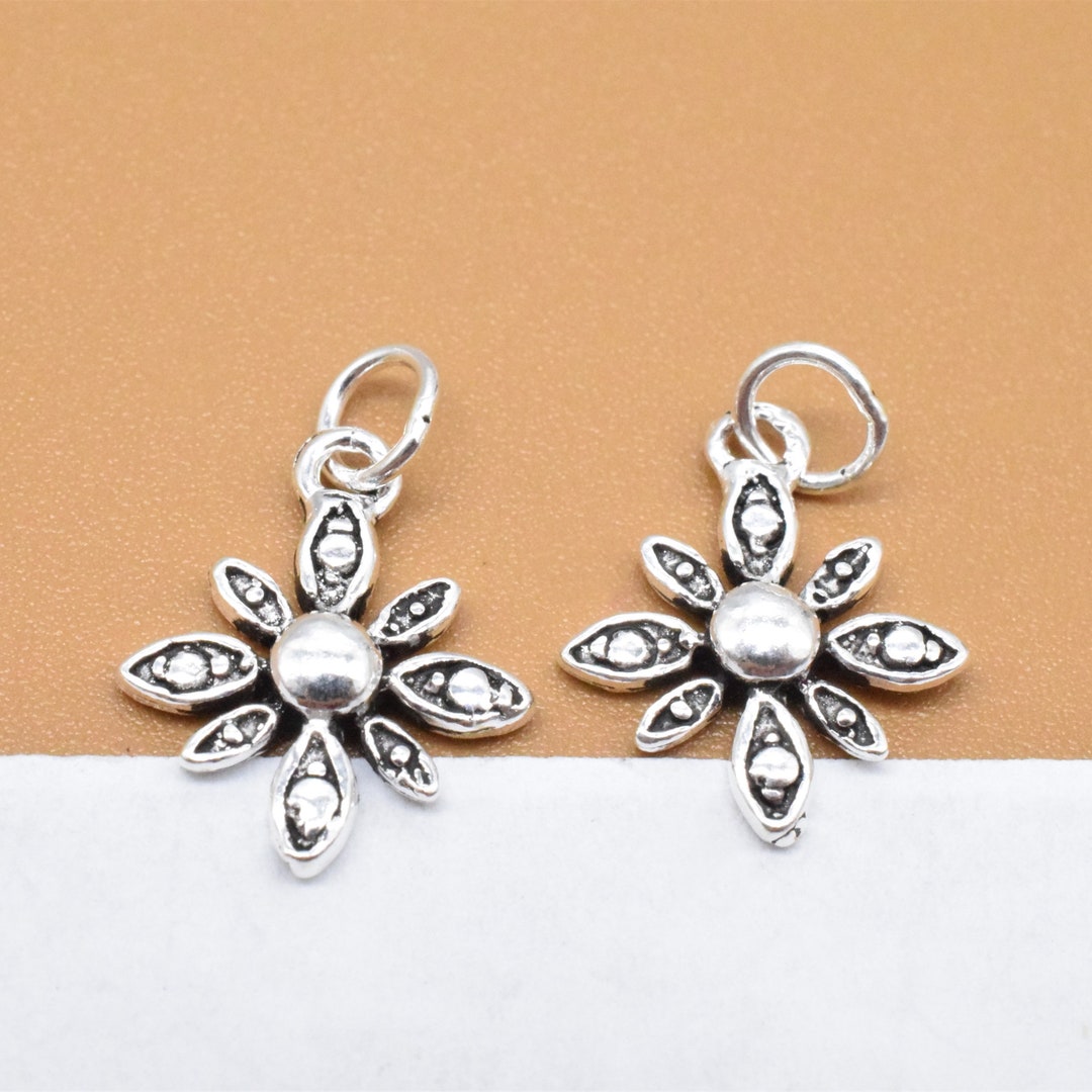 6 Sterling Silver Snowflake Charms, 925 Silver Winter Snow Charm, Snow ...