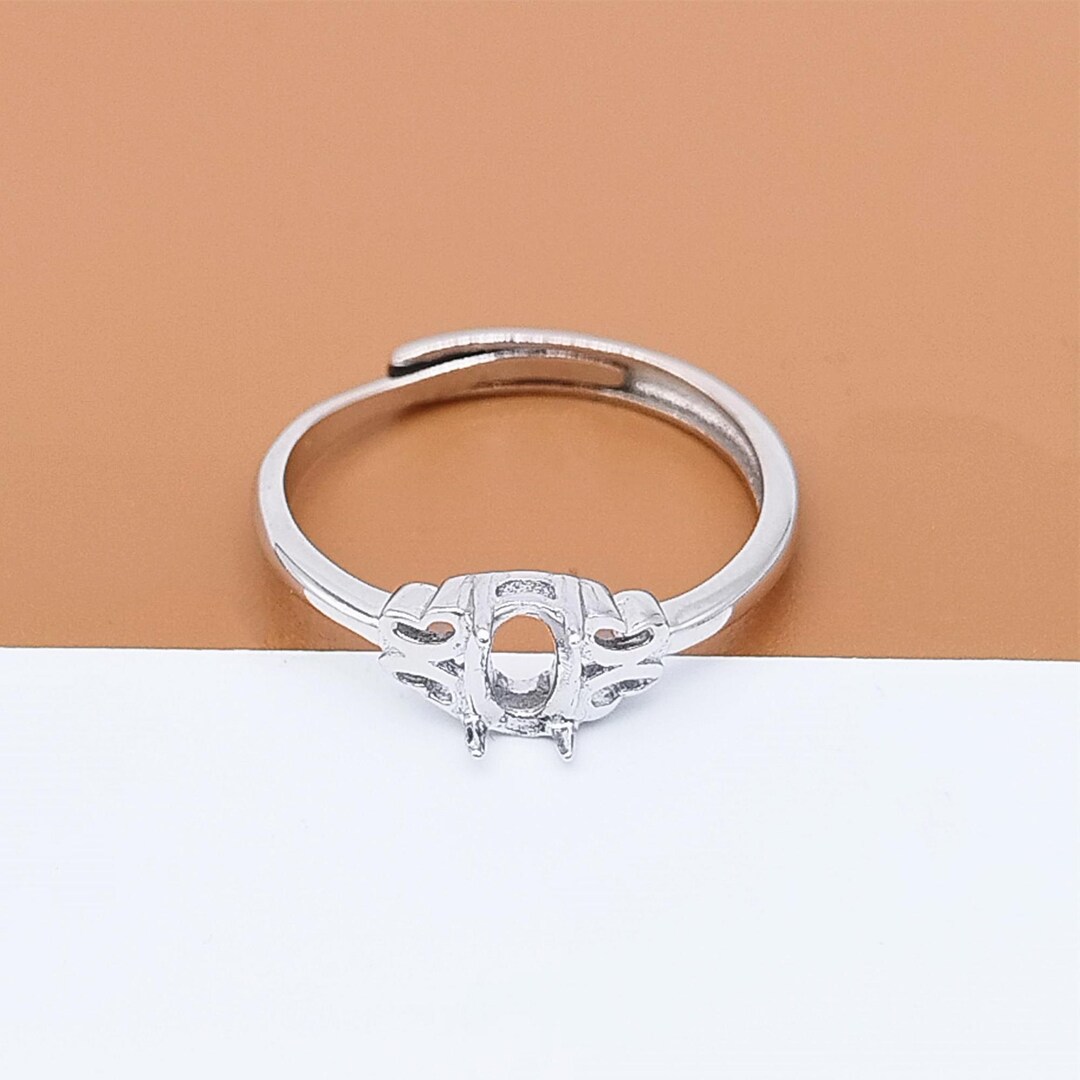 Sterling Silver Double Butterfly Ring Prong Setting, Rhodium Plated ...