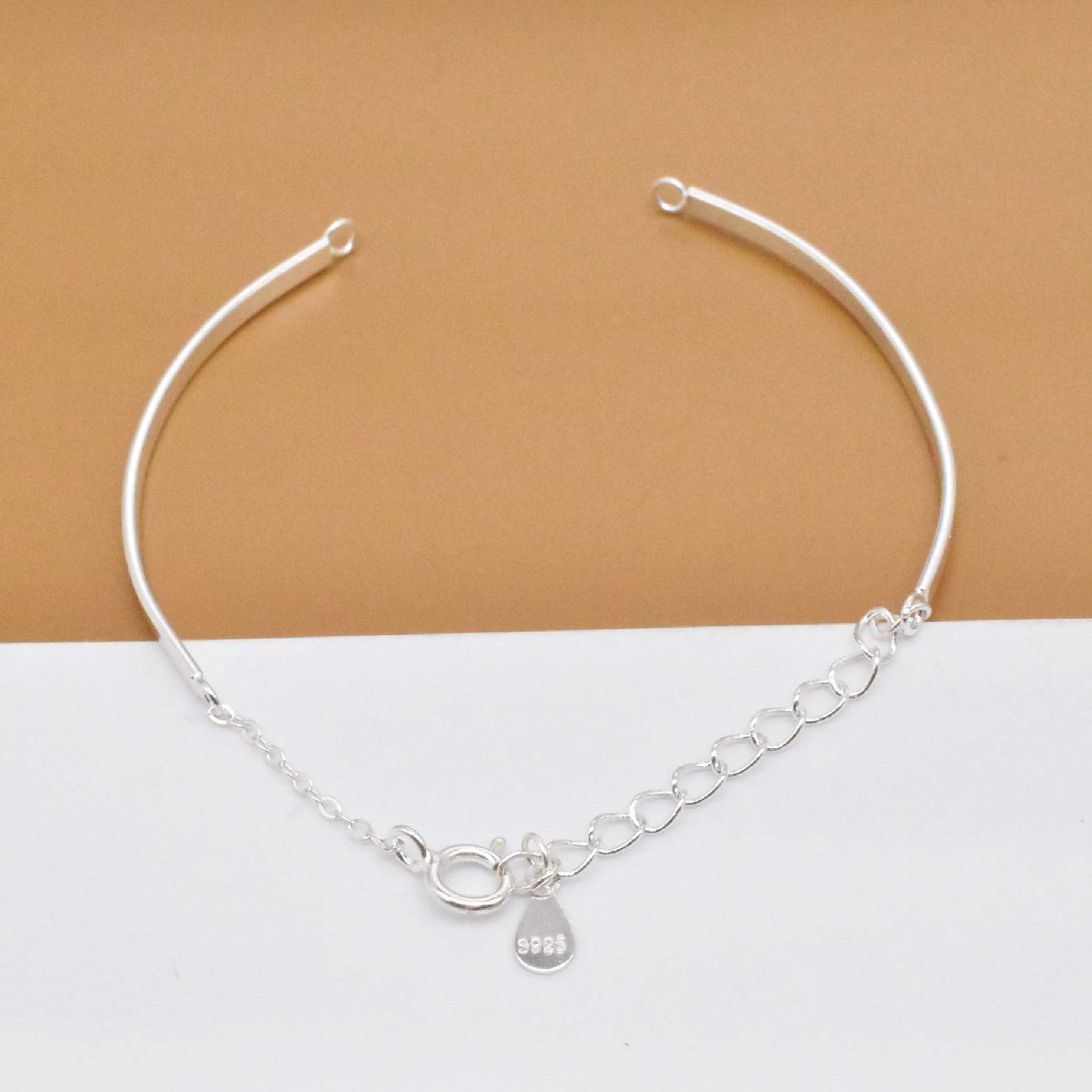 Sterling Silver Curved Bar Bracelet Chain, 925 Silver Chain Bracelet ...