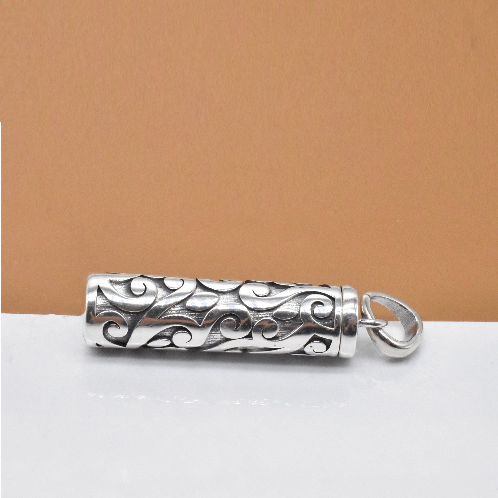 Sterling Silver Spiral Locket Pendant 925 Silver Cylinder | Etsy