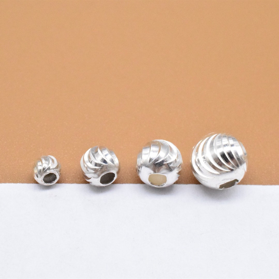 Sterling Silver Diamond Cut Bead, 925 Silver Shiny Round Bead, Ball ...