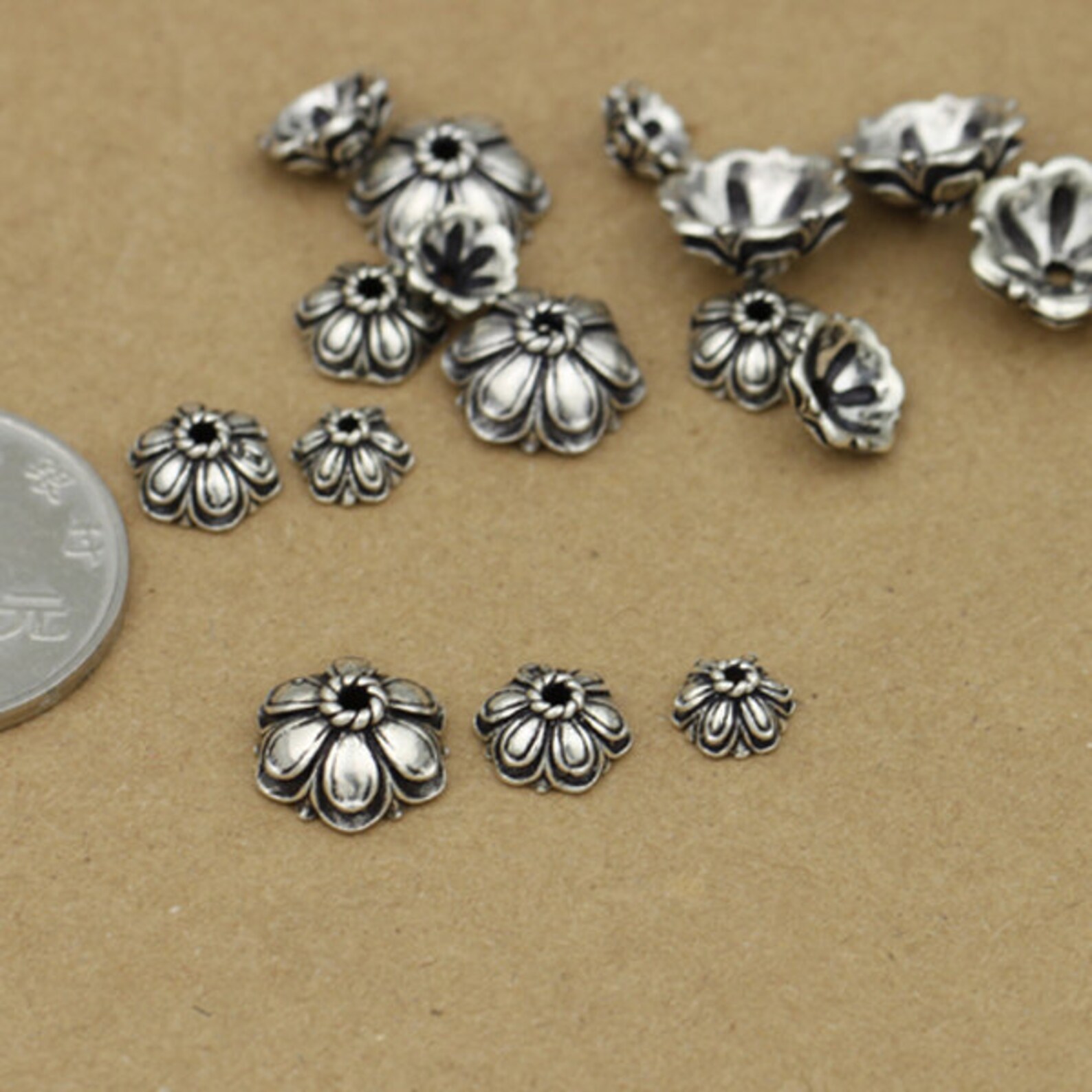 5 Sterling Silver Bead Caps 925 Silver Flower Bead Cap | Etsy