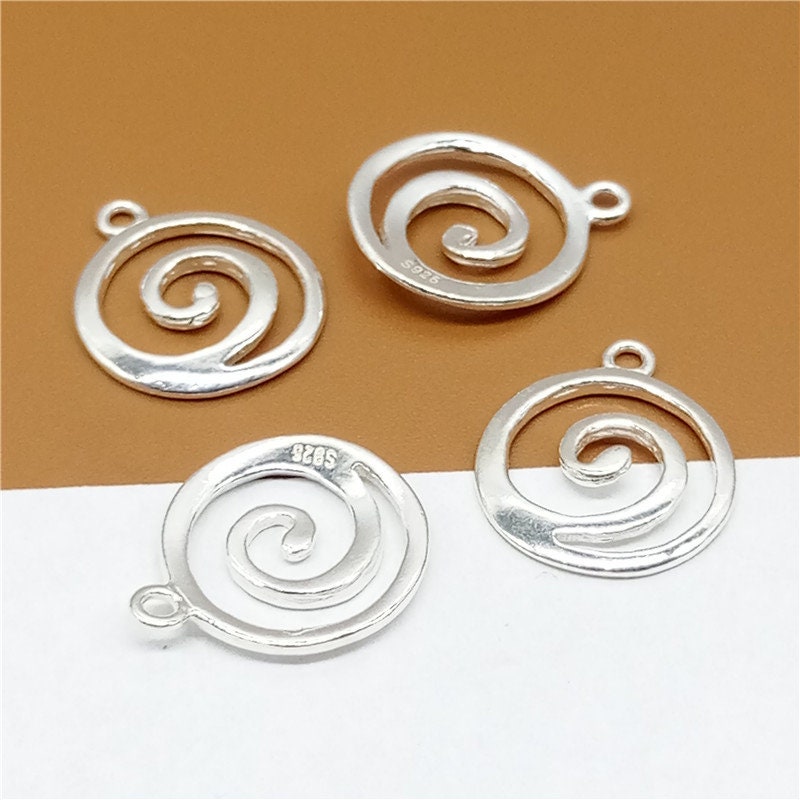 5 Sterling Silver Swirl Charms, Spiral Charms, 925 Silver Swirl Charms ...