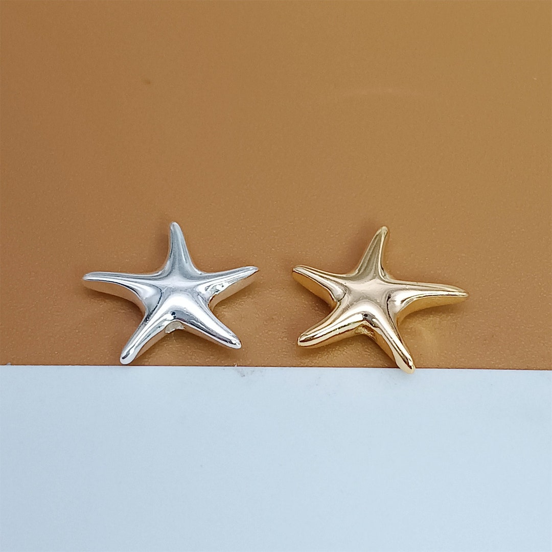 2 Sterling Silver Starfish Beads, 925 Silver Star Fish Bead, Sea Bead ...