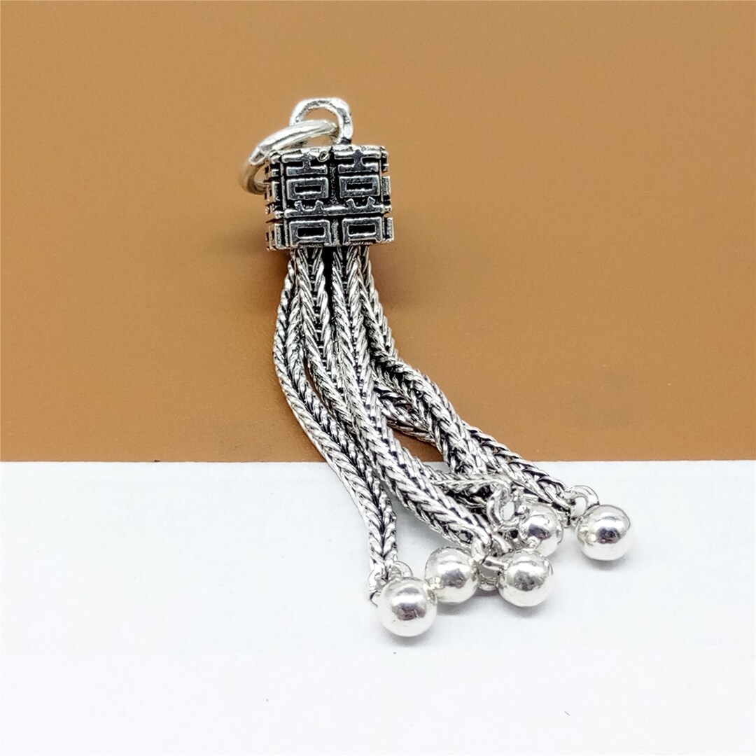 Sterling Silver Double Happiness Tassel Charm, 925 Silver Tassel Charm ...