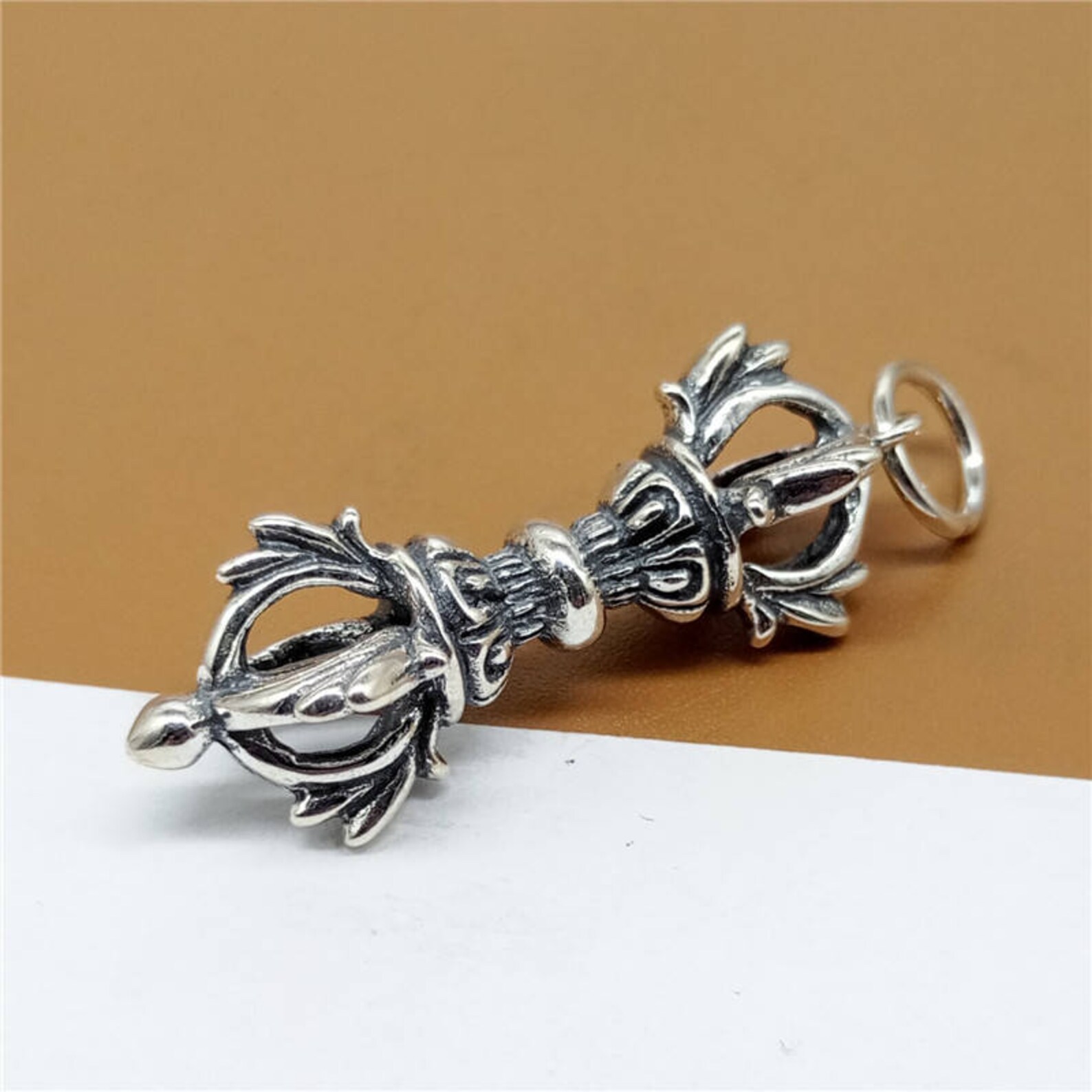 Sterling Silver Double Dorje Pendant, 925 Silver Dorje Pendant ...