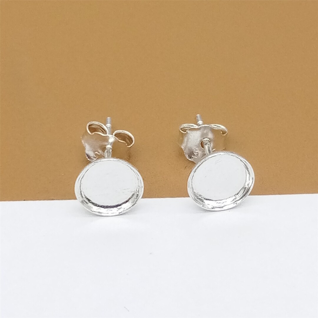 4 Pairs Sterling Silver Earring Settings With Backs, 925 Silver Round ...