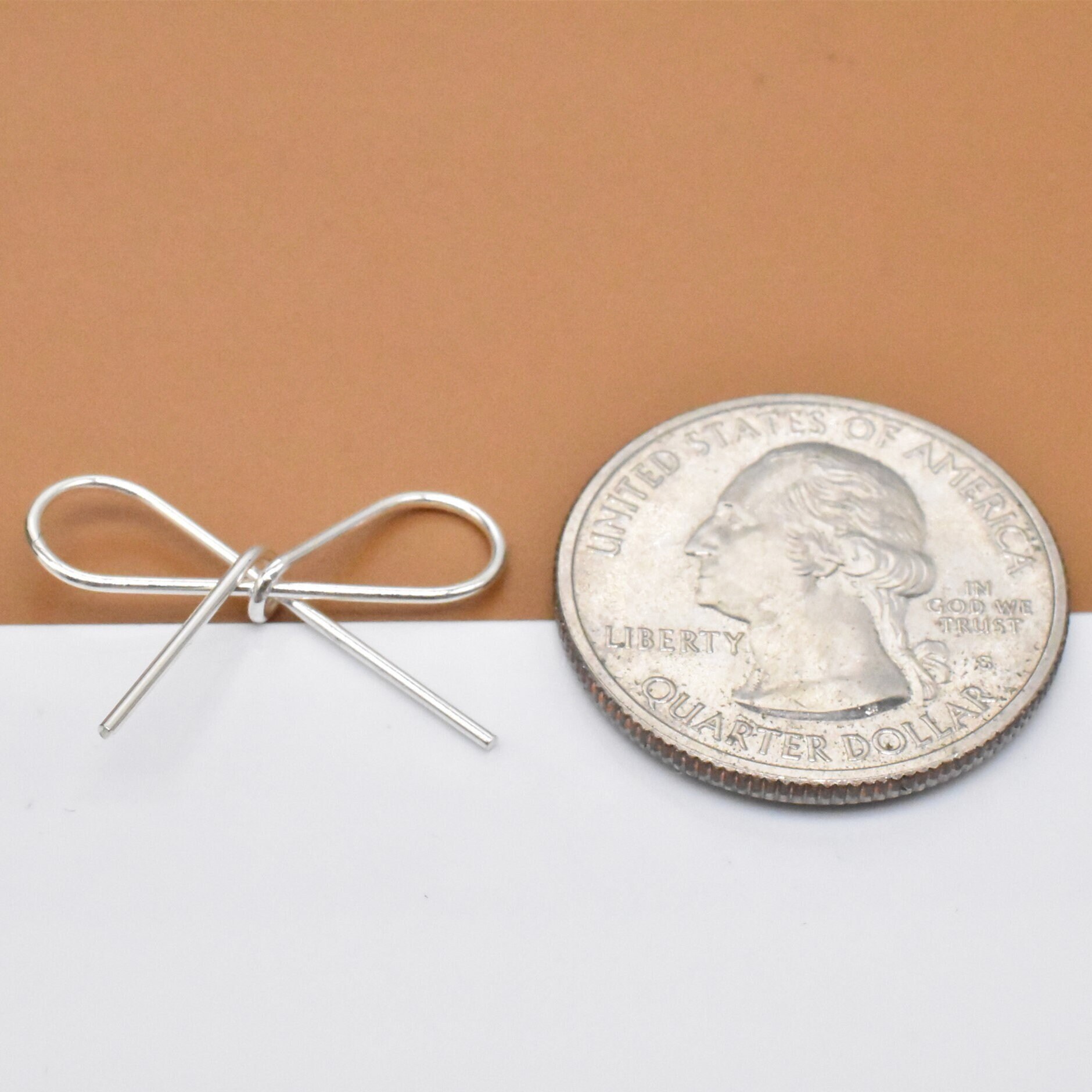 2 Sterling Silver Bow Connector Charms, Wire Bow Charms, 925 Silver Bow ...