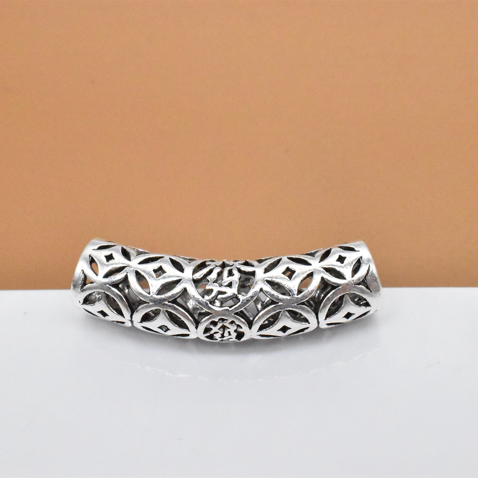 2 Sterling Silver Coin Curved Tube Beads, 925 Silver Tube Beads, Coin ...